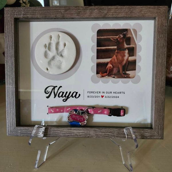 Paw Print Holder Pet Memorial, Clay Paw Print Display Shadow Box, Pet ...