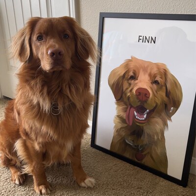 Custom Pet Portrait Framed Dog Portrait Digital Dog Art Pet Commission ...