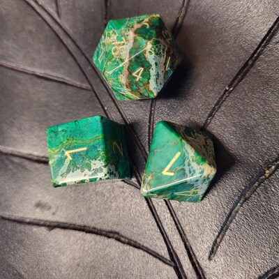 ENGRAVED Blue Sandstone Gemstone Polyhedral Dice Set: Hand Carved With ...