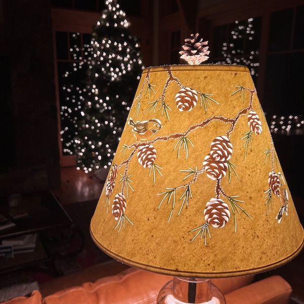 Chickadee & Pine Cone Lamp Shade: Pierced Woodland Design - Etsy
