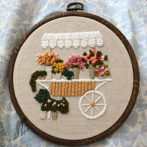PDF Pattern - 7" Flower Cart - Step by Step Beginner Embroidery Pattern ...