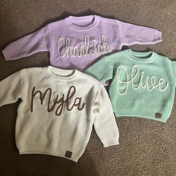 Custom Hand Embroidered Toddler and Baby Name Sweater | Oversized Kids ...