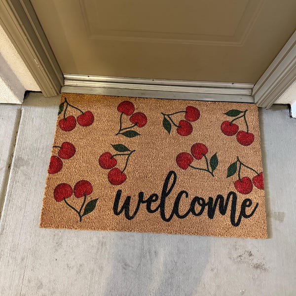Welcome Cherry Coir Doormat , Cherries Welcome Summer Home Doormat ...