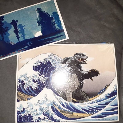 Godzilla Temple Japanese Woodblock Print - Etsy