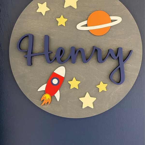 Space Name Sign, Space Wall Art, Nursery Name Sign, Outer Space Decor ...