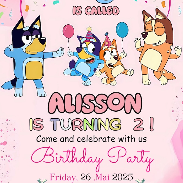 Bluey & Bingo Birthday Invitation | Editable Kids Party Invite ...