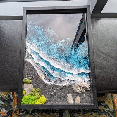 Large Ocean Themed Resin Wall Art, 3D Realistic Epoxy Wave, Ocean ...