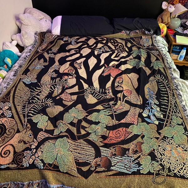 Woodland Fox and Forest Animals - Celtic - Jen Delyth - Cotton Woven ...