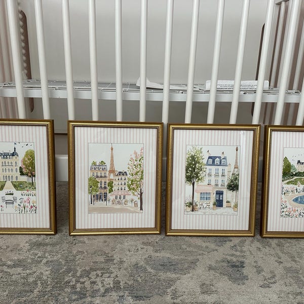 Pink Striped Paris Print Set No. 1, France Cottage Decor, Paris Travel ...