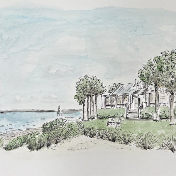 Custom House hand-drawn Sketch 8x10 Pen and Ink Drawing Doodle Bar Home ...