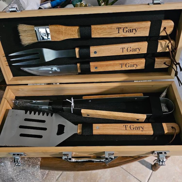 Personalized Complete BBQ Grill Tool Kit Set With Wood Case - Custom ...