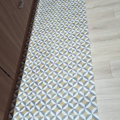Kitchen Runner Floor Mat in Geometric Mosaic Tile Design, Decorative ...