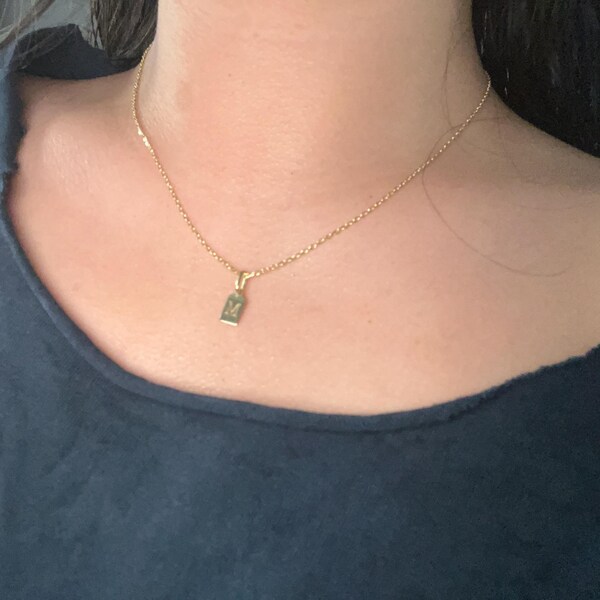 14k Gold Tiny Initial Tag Necklace by Babeina, Custom Engraved Letter ...