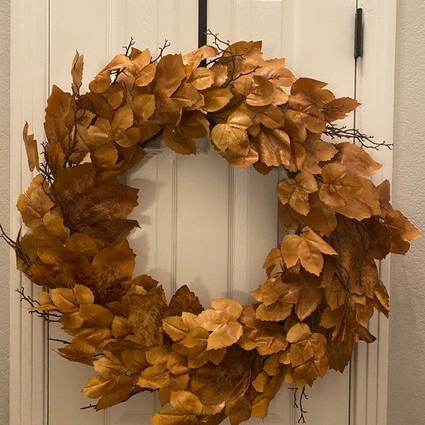 Old Maple Leaves 28" Fall Viral Wreath Large Autumn Brown Aged Dried ...