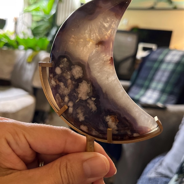 Blue Flower Agate Moon Crystal Home Decor for Meditation Wellness ...