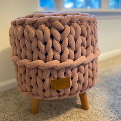 Knitted Pouf Chunky Knit Pouffe Round Knit Pouf Knit - Etsy