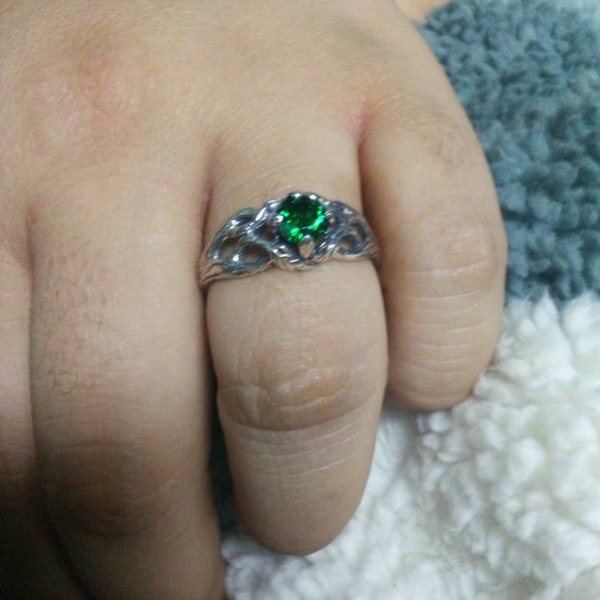 Elven Peridot Wedding Ring, Elven Engagement Ring, Dark Elven Silver ...