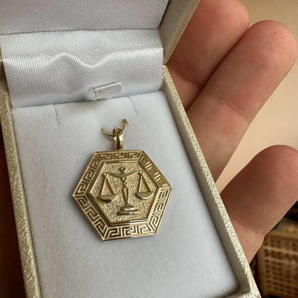 14k Solid Gold Libra Pendant, Libra Jewels, Scale of Justice Necklace ...