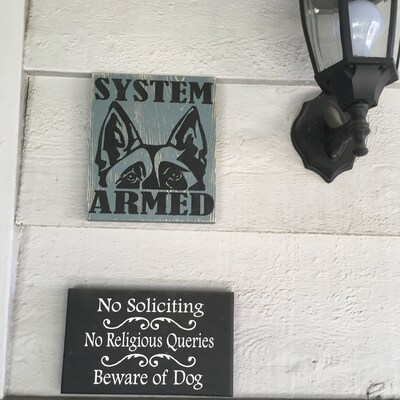 System Armed Beware of Dog Sign, Porch Warning Sign, Belgian Malinois ...