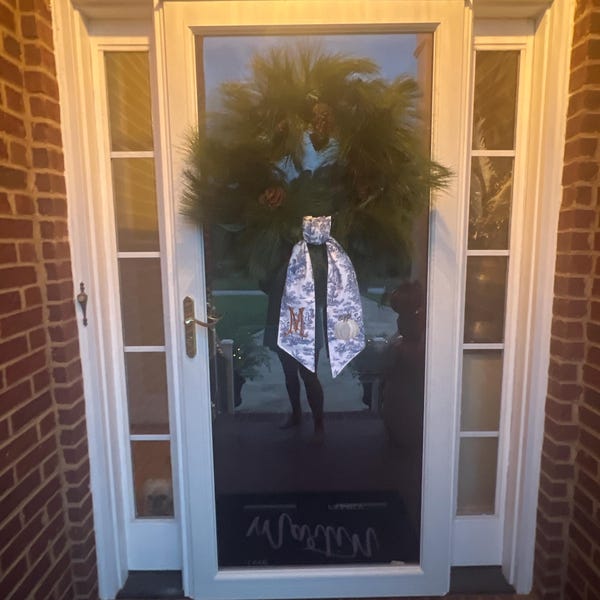 Cardinal Red Toile Holiday Wreath Sash for Front Door, Custom Monogram ...