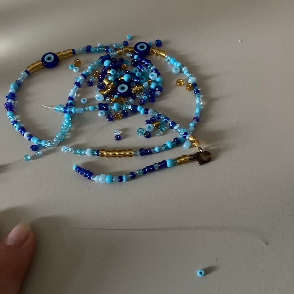 Evil Eye Protection African Style Waist Beads Blue and Gold - Etsy