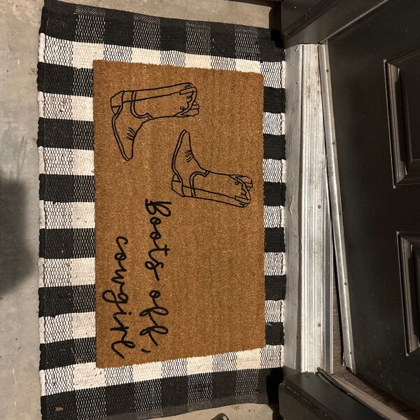 Boots off Cowboy Doormat, Texas Doormat, Ranch Welcome Doormat, Cowboy ...