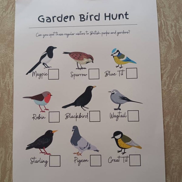 Bird Hunt Printable for Kids | I-spy of Common British Garden Birds - Etsy
