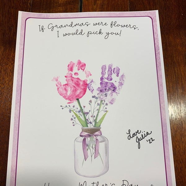 Grandma Gift Mothers Day, Handprint Flowers Kids Printable ...