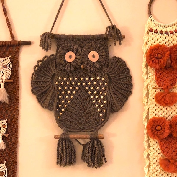 PDF Macrame Owl Pattern Digital Macrame Owl Wall Hangings, Wall Decor Home Art, Owl Figurine ...