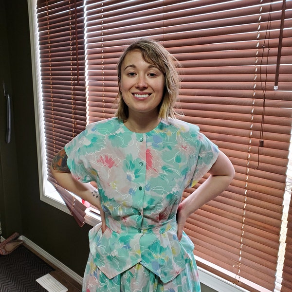 Vintage 60s Mod Bright Pink Matching Set With Pink Polka Dot Beading ...