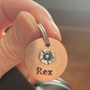 Poppy Dog ID Tag, Female Dog Tag, Silver Poppy Copper Disc, Sterling ...