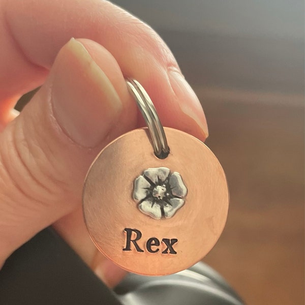 Poppy Dog ID Tag, Female Dog Tag, Silver Poppy Copper Disc, Sterling ...