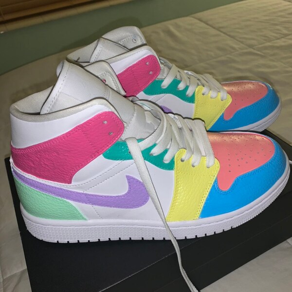 Custom “pastry J 1s-pink Purple Blue Green Yellow-check Sizing Before ...