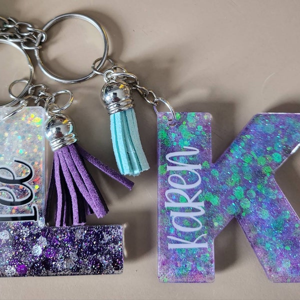 Custom Initial Keychain | Glitter Keychain With Name | Purse Charm ...