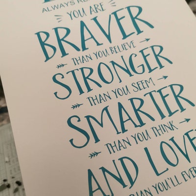 You Are Braver Printable Art... Nursery Decor, Inspirational Quote Kids ...