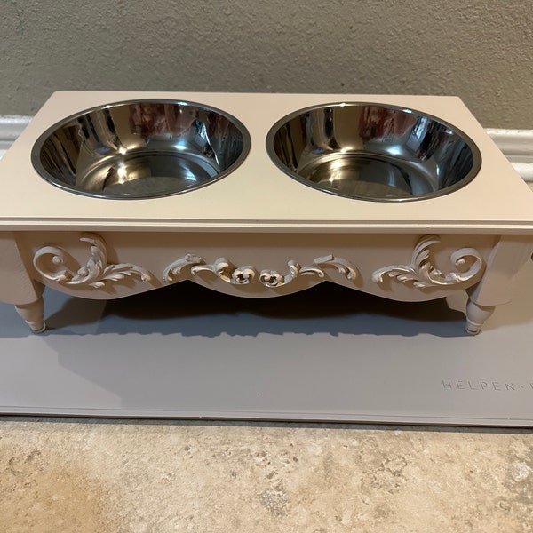 Farmhouse Chic Dog or Cat Elevated Pet Feeder | HUMAN GRADE Stainless ...