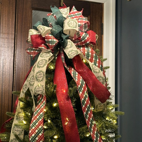 Large Christmas Bow for Tree, Whimsical Christmas Tree Topper ...