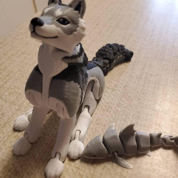Articulated Wolf Figurine – 3D Printed Flexible Animal Toy | Fidget ...
