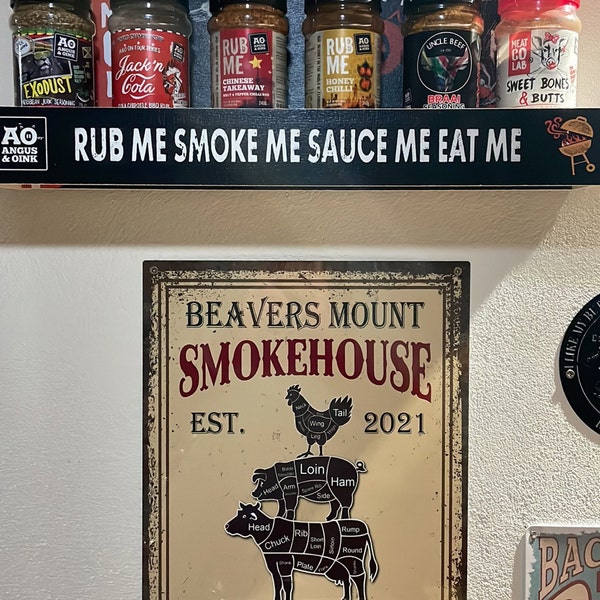 Personalised Vintage Name Smokehouse Metal Sign, Rustic Retro BBQ ...