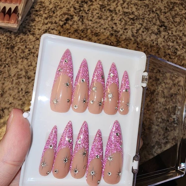 Nail Coloring Press on Nails Cute Colorful Nail Set Handmade Fake Gel ...