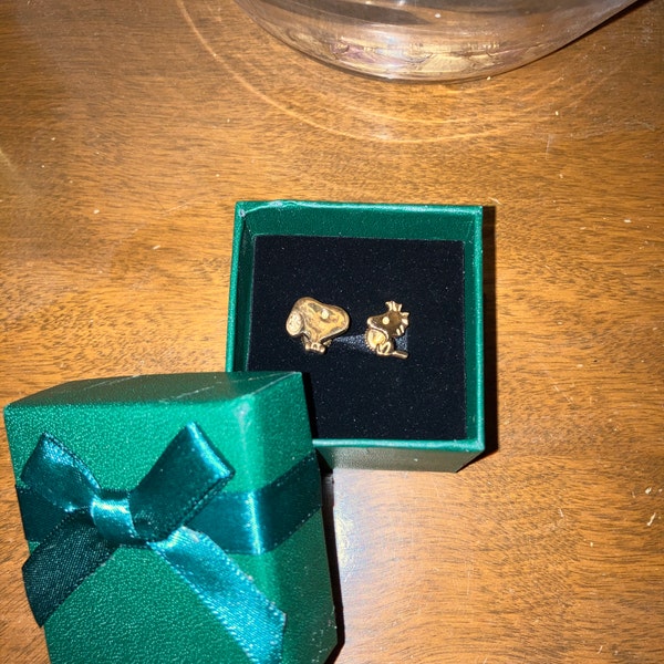Cartoon Snoopy Woodstock Stud Earrings Screw Back 14K Yellow Gold ...