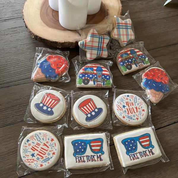 12 Count Patriotic Hearts With Flag 4th of July Decorated Sugar Cookies ...
