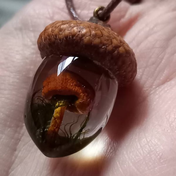 Natur Pendant, Botanic Pendant, Acorn Pendant, Acorn Mushroom and Moss ...