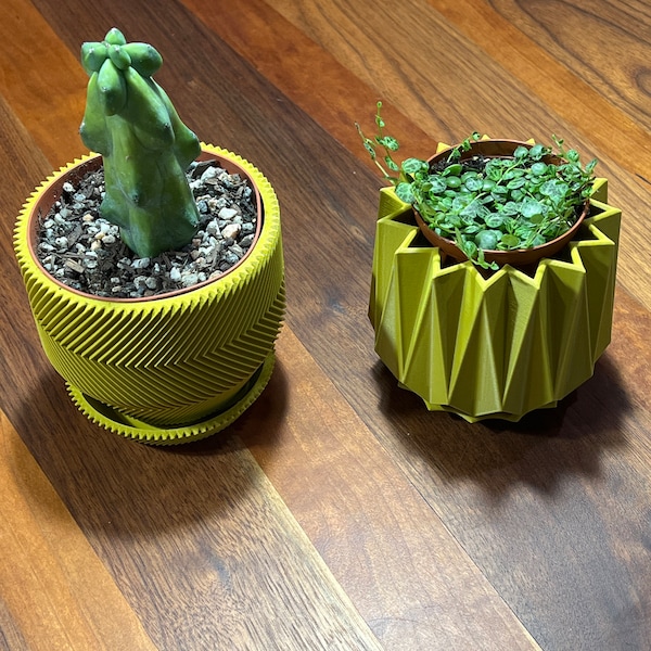 Set of 2 Planters - Drainage Holes and Trays - Modern Indoor Plant Pots ...