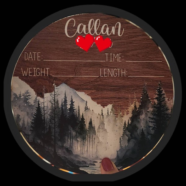 Mountains Birth Stat, Boy Birth Stat Sign, Round Wood Birth Stat Sign ...
