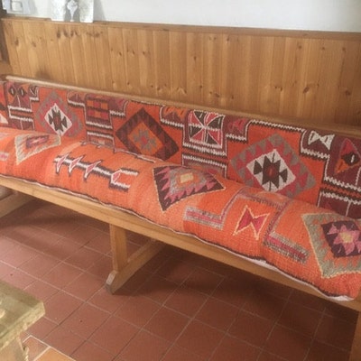 Ottoman Stool, Lobby Stool, Upholstered Footstool, Aztec Stool, Orange ...