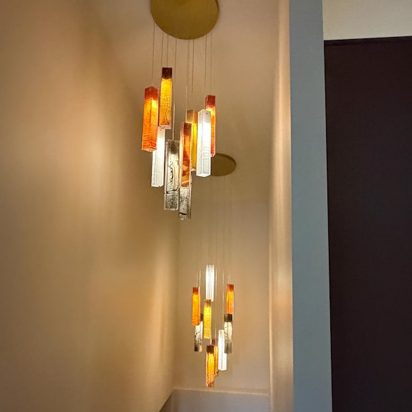 Rustic Chandelier, Boho Lighting, Handmade Earth Tones Art Glass ...