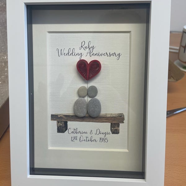 Personalised Ruby Wedding Anniversary Pebble Art Picture, Personalized ...