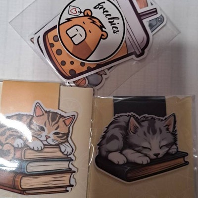 Cat Sleeping on Stack of Books Sticker - Etsy