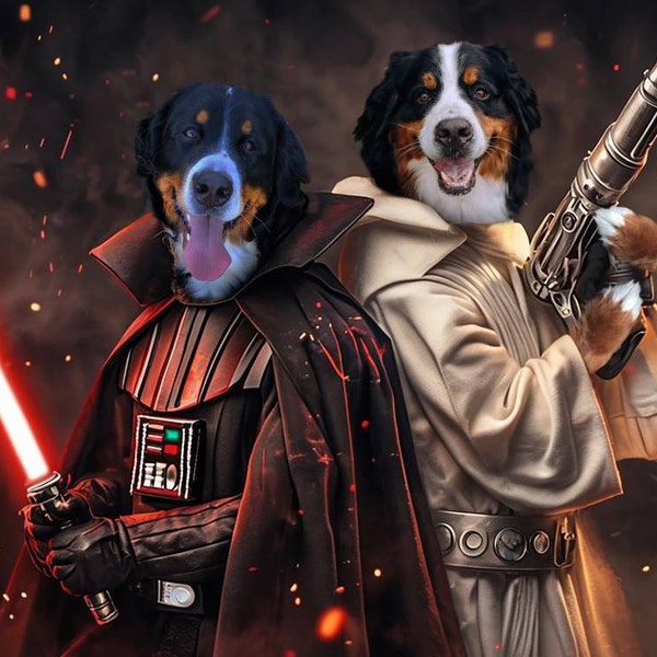 Custom Princess Leia & Darth Vader Dog Portrait | Star Wars Themed Pet ...